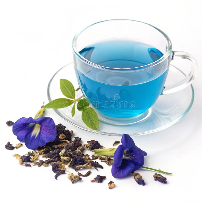 Beautiful Blue Butterfly Pea Tea Isolated on White Background Stock ...