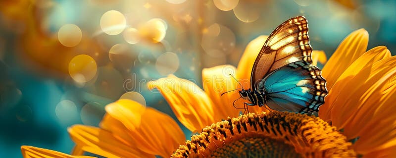 Beautiful Blue Butterfly on a Sunflower Illustration Stock Illustration ...