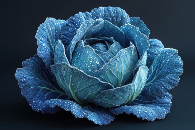 Beautiful Blue Cabbage with Dew Drops Resting on a Dark Background ...