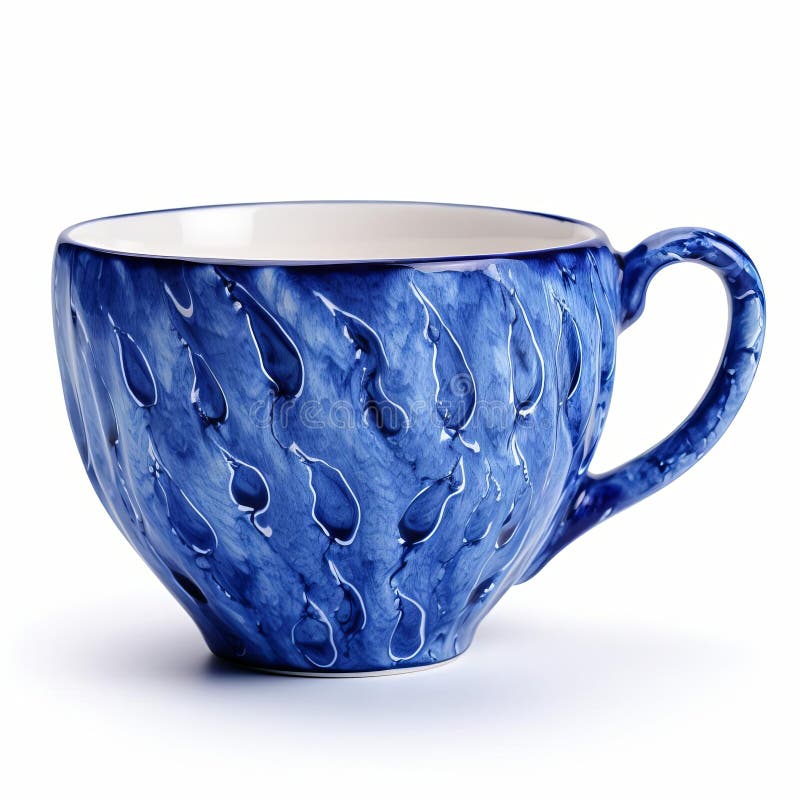 Beautiful Blue Ceramic Mug with Textured Raindrop Pattern Stock ...