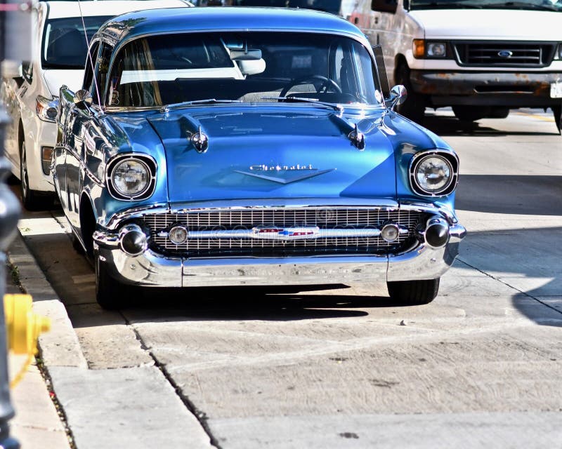 Beautiful Blue Chevrolet Parked at the Side of the Street Editorial ...