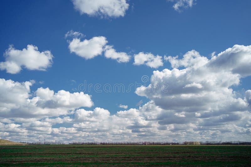 Beautiful Blue Cloudy Sky Over Field. Landscape. Stock Image - Image of ...