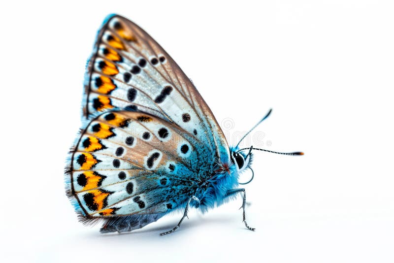 Beautiful Blue Copper Butterfly Isolated on a White Background. Side ...
