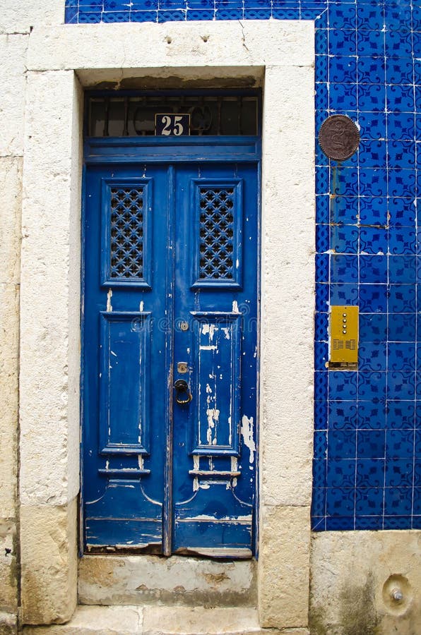 Beautiful Blue Door in Lisbon Stock Image - Image of travel, lisbon ...