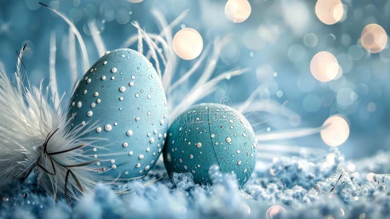 Beautiful Blue Easter Eggs on a Bed of Soft Snow and Twinkling Lights ...
