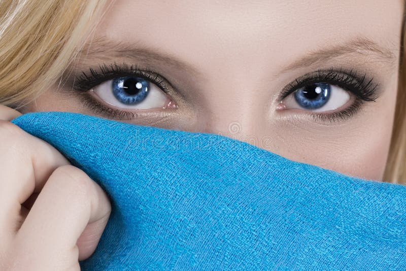 Beautiful Blue Eyes Blue Scarf Stock Photo - Image of look, attractive ...