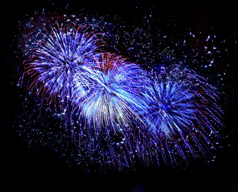 Beautiful Blue Fireworks in a Night Sky Stock Photo - Image of heaven ...
