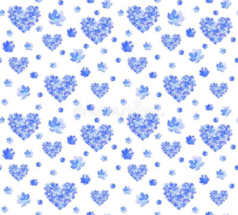 Beautiful Blue Floral Hearts Pattern on a White Background Perfect for ...