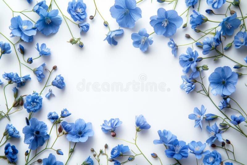 Beautiful Blue Flowers Making a Frame on White Background Stock Image ...