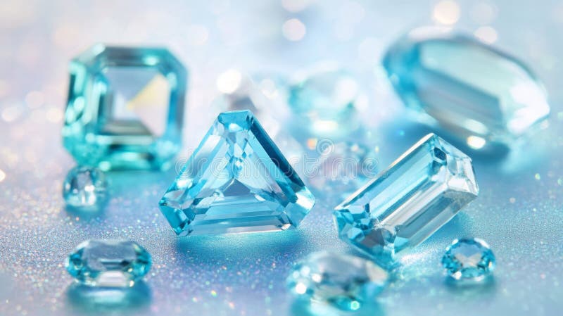 Beautiful Blue Gemstones Sparkling in Soft Light on a Glittering ...