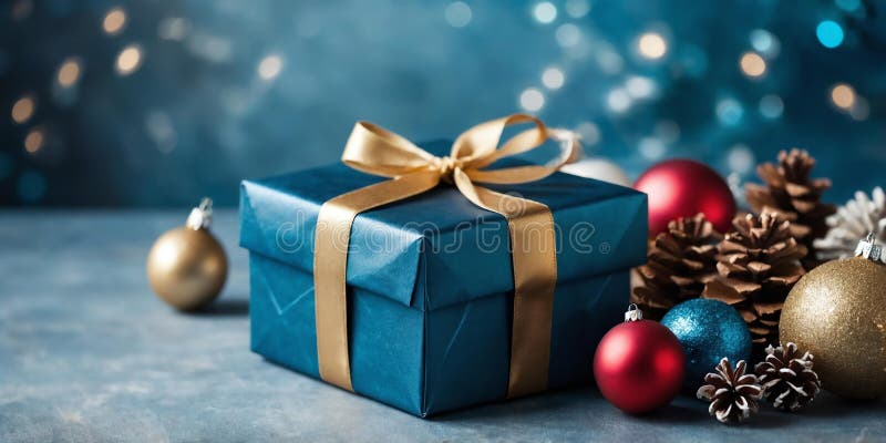 Beautiful Blue Gift Box on an Aesthetic Christm Ai Generated Stock ...
