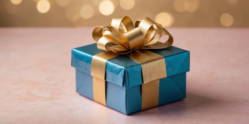 Beautiful Blue Gift Box on a Pastel Gold Aesthe Ai Generated Stock ...