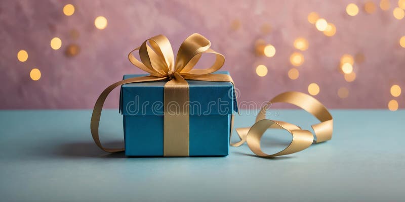 Beautiful Blue Gift Box on a Pastel Gold Aesthe Ai Generated Stock ...