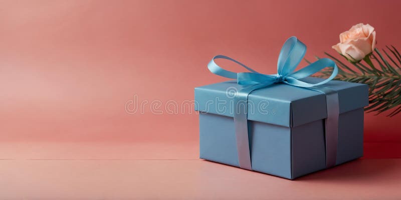 Beautiful Blue Gift Box on a Pastel Red Aesthet Ai Generated Stock ...