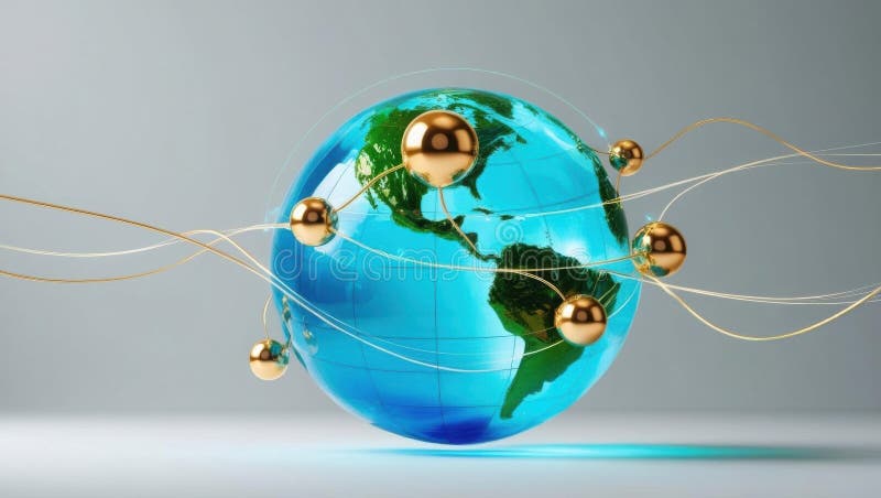 A Beautiful Blue Globe Surrounded by Shimmering Gold Spheres on a Crisp ...