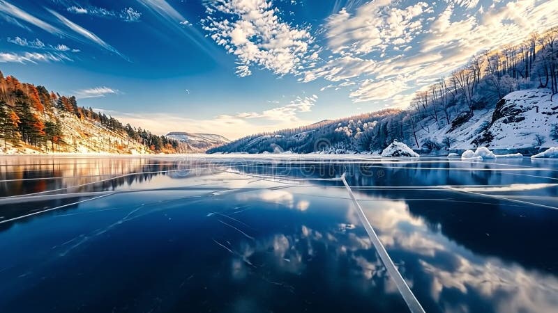 Beautiful Blue Lake with a Cloudy Sky in the Background Stock Footage ...