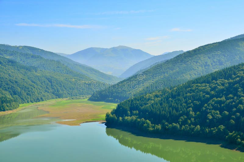 Beautiful Blue Lake, and Spring Forest, Blooming Spring in the ...