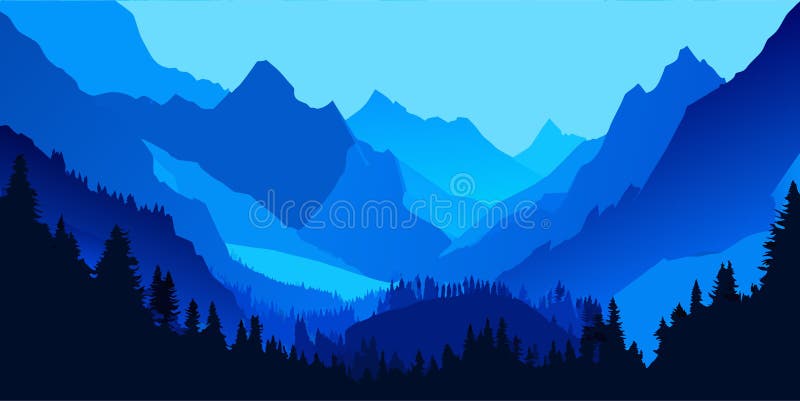 Beautiful Blue Landscape with Mountain View Vector Illustration. Ai ...