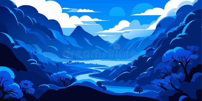 Beautiful Blue Landscape with Mountain View Vector Illustration. Ai ...