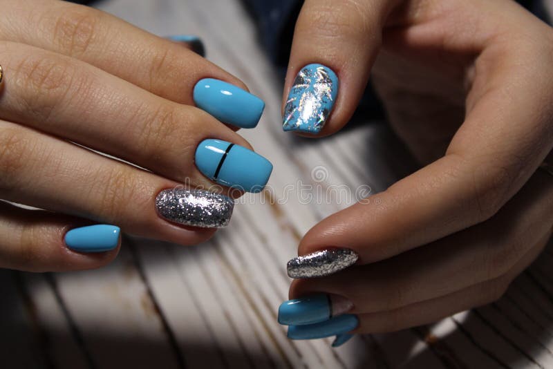 Beautiful blue manicure stock image. Image of nail, woman - 113754095