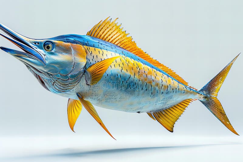 Beautiful Blue Marlin Fish, Side View in the Air with White Background ...