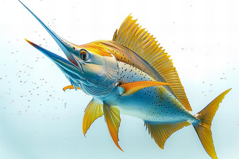 Beautiful Blue Marlin Fish, Side View in the Air with White Background ...