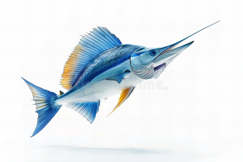 Beautiful Blue Marlin Fish, Side View in the Air with White Background ...
