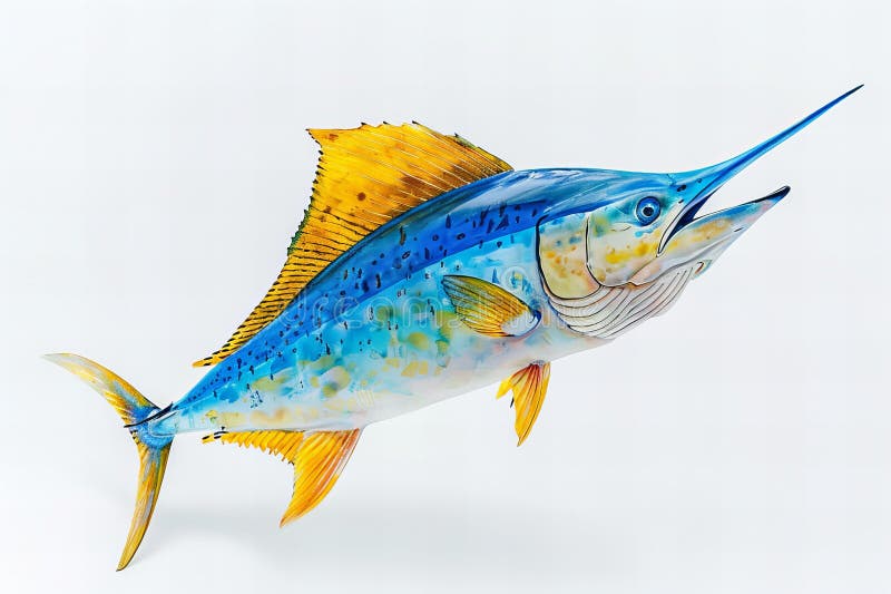 Beautiful Blue Marlin Fish, Side View in the Air with White Background ...