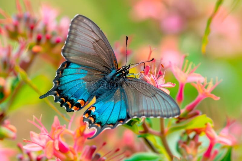 Beautiful Blue Morpho Butterfly Rests among the Foliage of a Garden ...