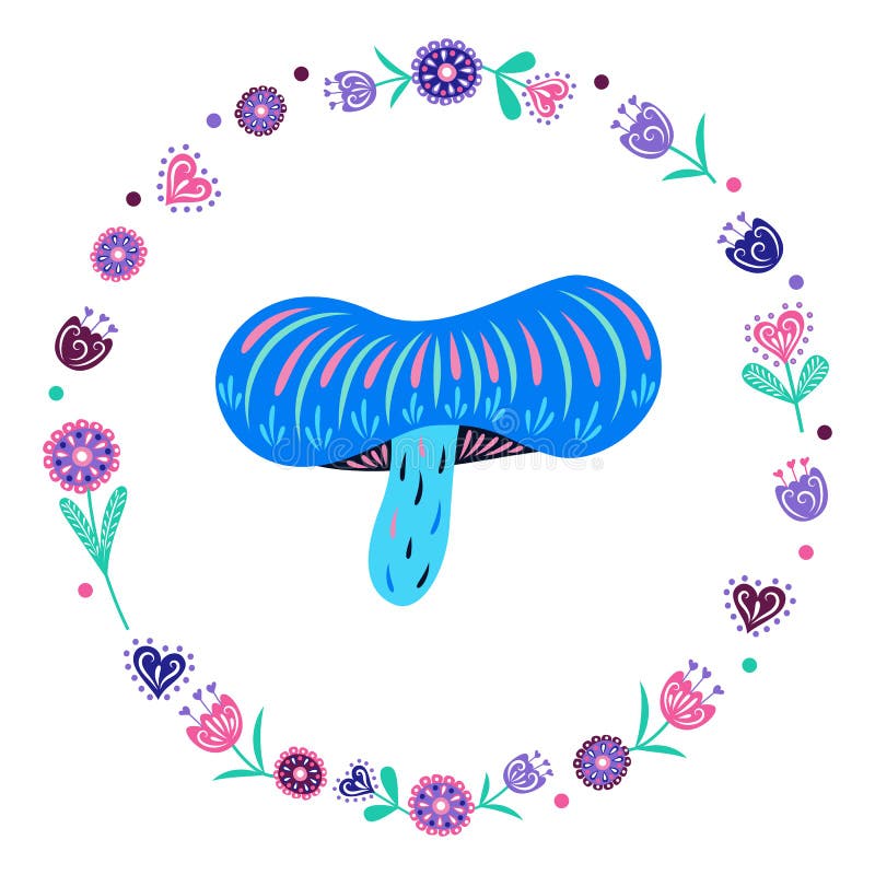 A Beautiful Blue Mushroom with a Large Hat and Pattern. Fantasy. Vector ...