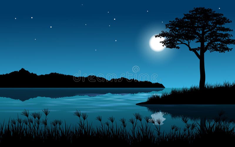 Beautiful Blue Night at the Lake Vector Stock Illustration ...
