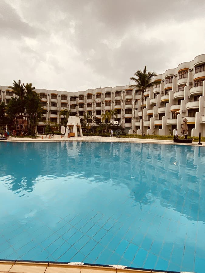 Beautiful Blue Pool Tropical View from Hotel Stock Image - Image of ...
