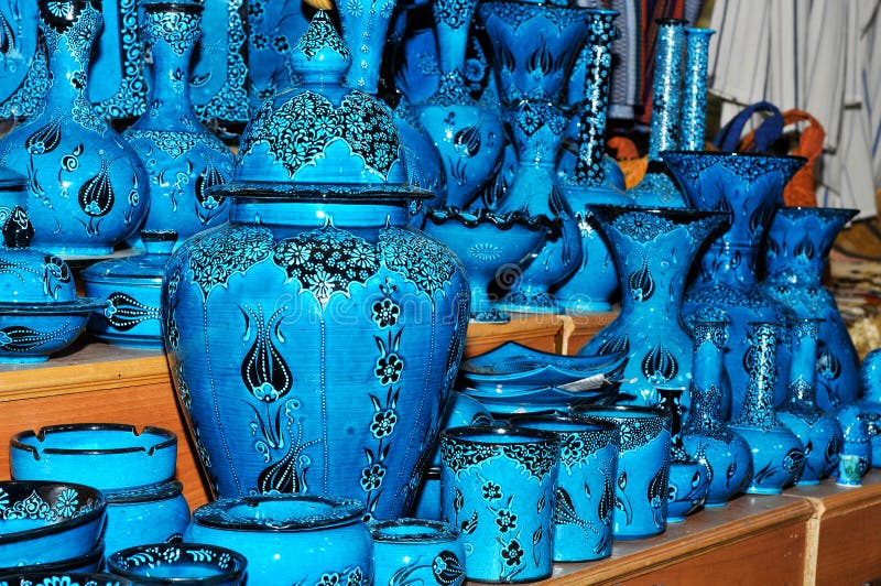 Beautiful blue pottery stock photo. Image of mexican, fabric - 7629174