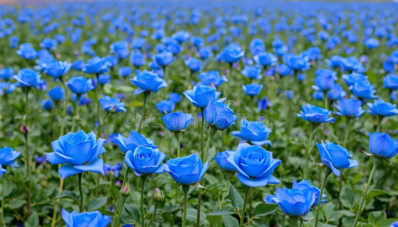 Beautiful Blue Rose Field, Full of Blue Roses Stock Illustration ...