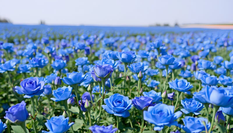 Beautiful Blue Rose Field, Full of Blue Roses 2 Stock Illustration - Illustration of summer ...