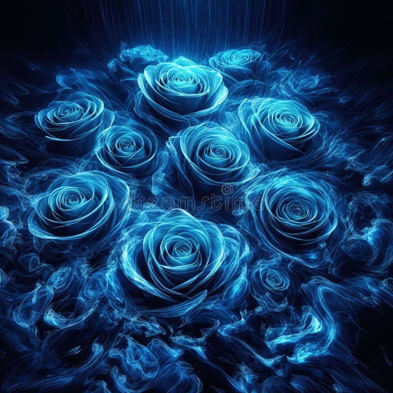 Beautiful Blue Roses. Digital Collage, Generative Ai Stock Illustration ...