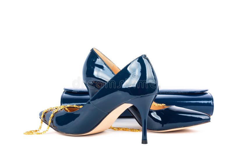 Beautiful Blue Shoes with Clutches on Isolated Background Stock Image ...
