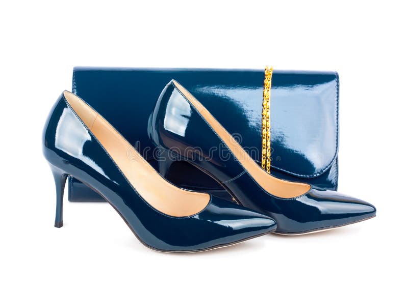 Beautiful Blue Shoes with Clutches on Isolated Background Stock Photo ...