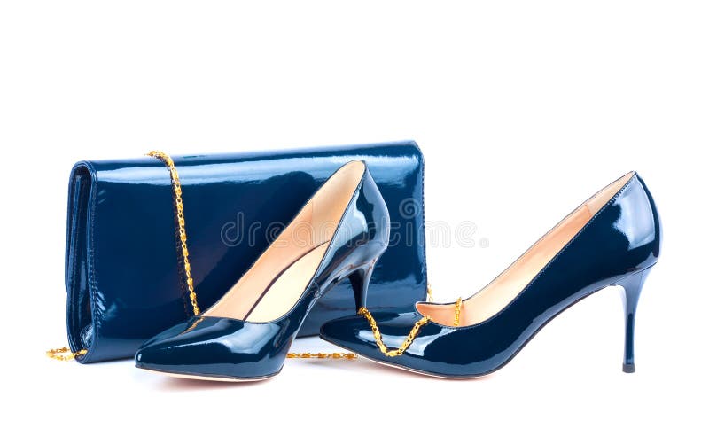 Beautiful Blue Shoes with Clutches on White Isolated Stock Image ...