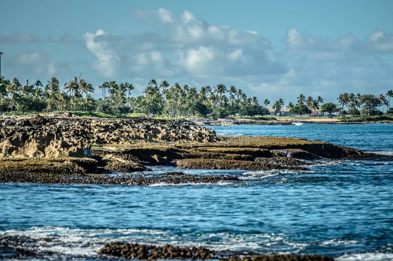 Beautiful Blue Sky and Beach Scenes on Secret Beach Oahu Hawaii Stock ...