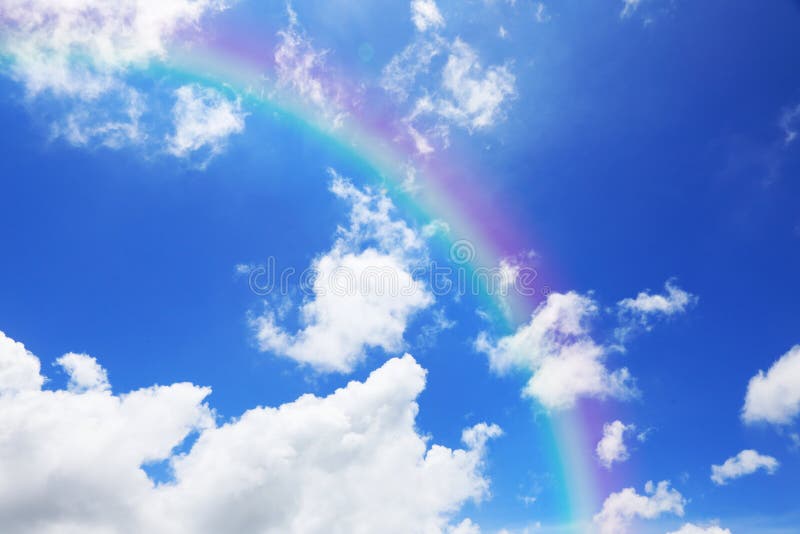Beautiful Blue Sky and Cloud with Rainbow Stock Image - Image of peace ...