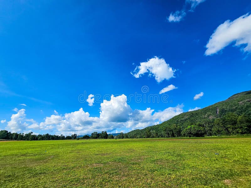 Beautiful Blue Sky and Clouds with Mountain Meadow Plain Landscape ...