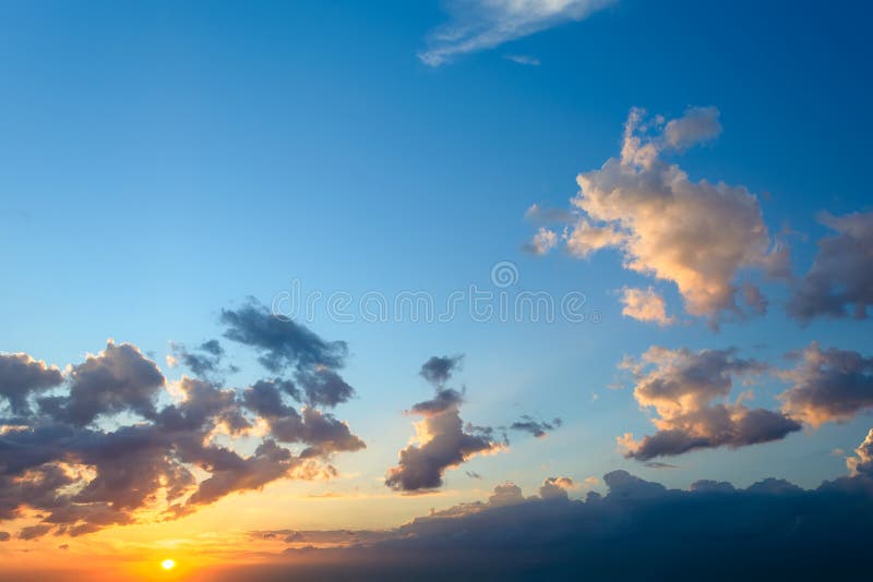 Beautiful Sky with Clouds and Setting Sun Stock Photo - Image of beauty ...