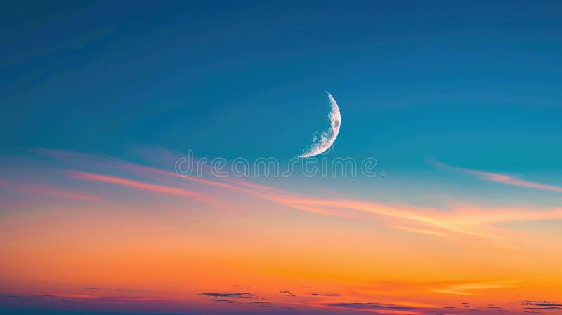 A Beautiful Blue Sky with a Crescent Moon. AIG51A Stock Image - Image ...