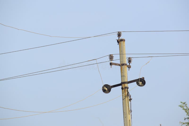 Beautiful Blue Sky and Electric Pole. Electric Power Line. Electric ...