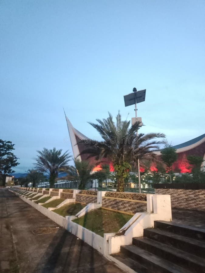 Beautiful Blue Sky Sunrise Mosque with Palm Tree Stock Image - Image of ...