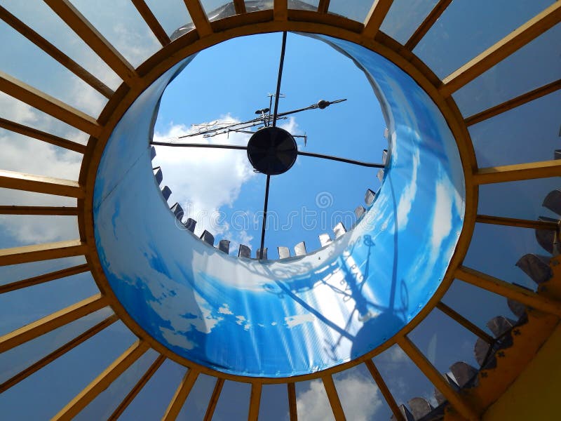 Beautiful Blue Sky View from the Bottom Up through the Roof Stock Photo ...