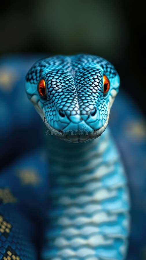 Beautiful Blue Snake with Striking Orange Eyes Resting on a Textured ...