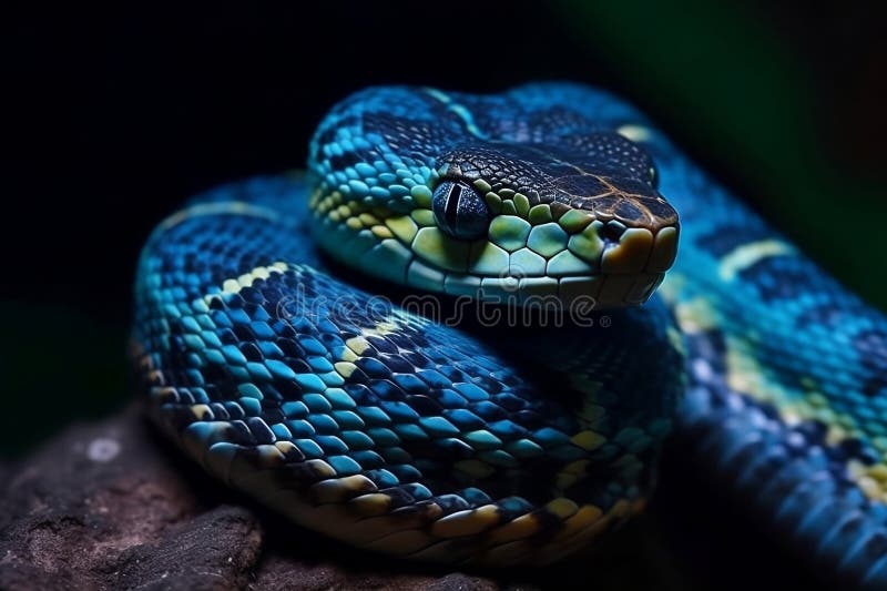 Beautiful Blue Snake in the Wild. Generative AI. Stock Illustration ...