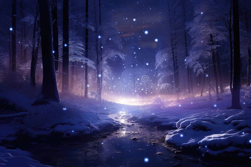 Beautiful Blue Sparkling Night in a Winter Frozen Forest, Generated by ...